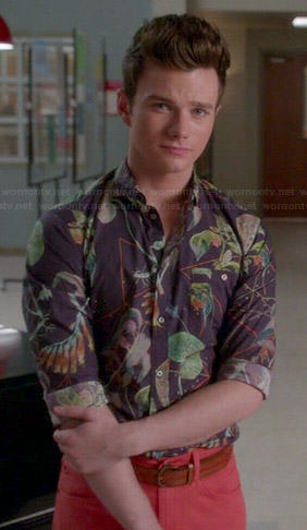 WornOnTV: Kurt’s navy blue floral shirt on Glee | Chris Colfer | Clothes and Wardrobe from TV