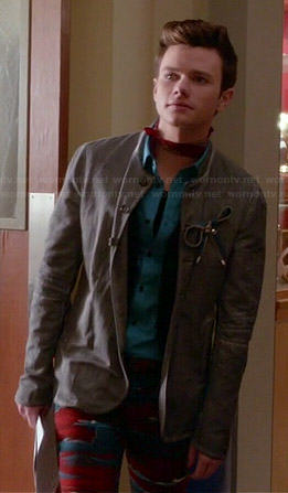 WornOnTV: Kurt’s grey suede military style jacket and blue and red printed jeans on Glee | Chris ...