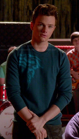 WornOnTV: Kurt’s teal graphic sweater on Glee | Chris Colfer | Clothes and Wardrobe from TV