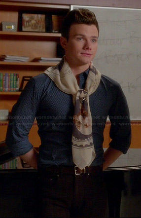 WornOnTV: Kurt’s blue shirt and cat print scarf on Glee | Chris Colfer | Clothes and Wardrobe ...