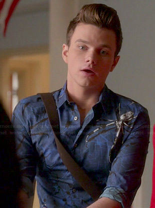 WornOnTV: Kurt’s blue spider print shirt on Glee | Chris Colfer | Clothes and Wardrobe from TV