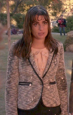 WornOnTV: Rachel’s grey tweed blazer and pink bow top on Glee | Lea ...