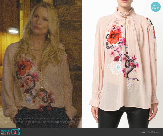 WornOnTV: Alexis’s pink flower and snake print blouse on Dynasty ...