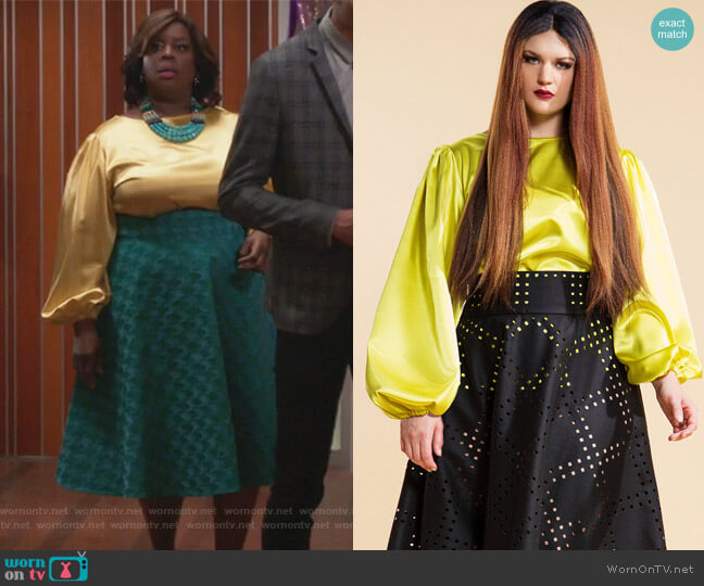 WornOnTV: Barbara’s yellow satin blouse and green print skirt on ...