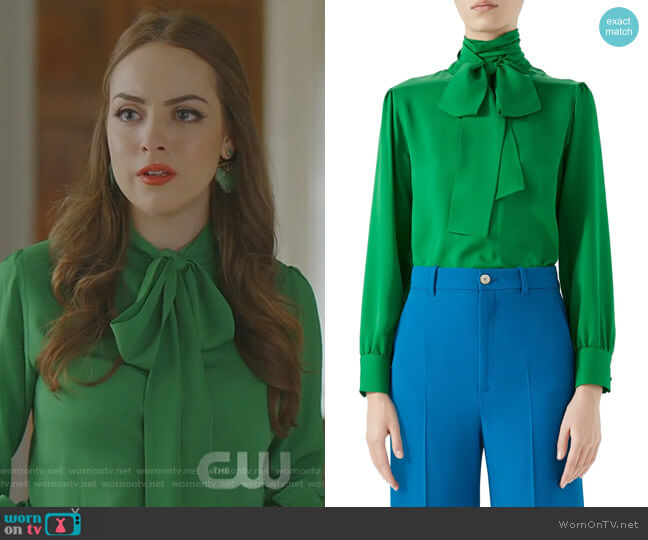 WornOnTV: Fallon’s green tie neck blouse on Dynasty | Elizabeth Gillies | Clothes and Wardrobe ...