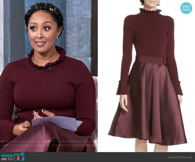 WornOnTV: Tamera’s burgundy ruffle neck dress on The Real | Tamera ...