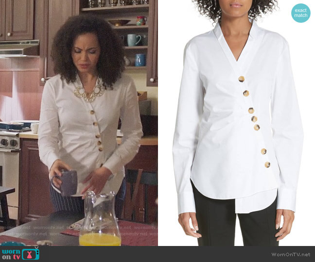 WornOnTV: Macy’s white asymmetric buttoned top on Charmed | Madeleine ...