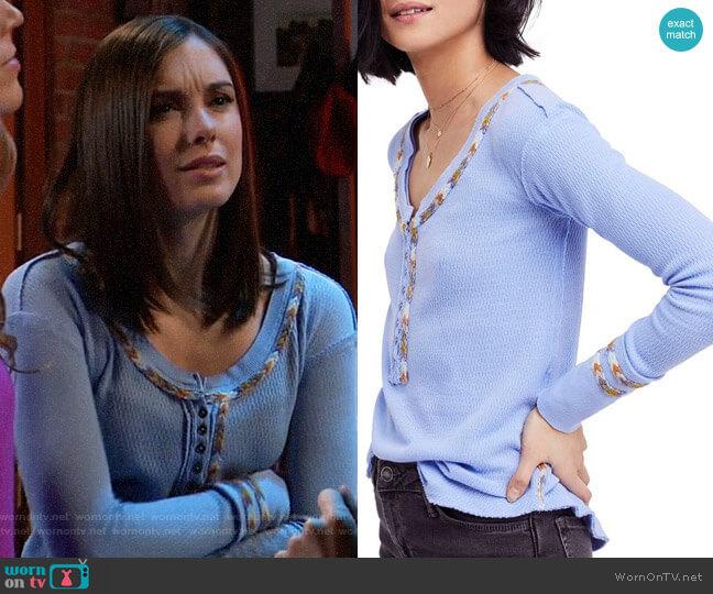 WornOnTV: Willow’s blue embroidered trim henley top on General Hospital ...