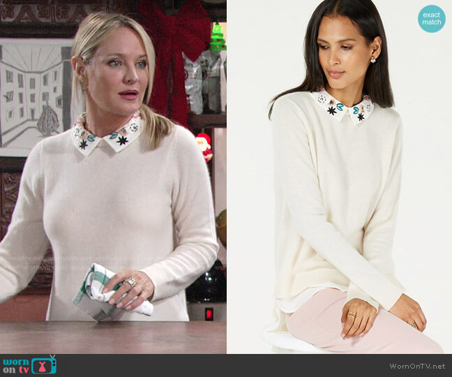 WornOnTV: Sharon’s sweater with floral embroidered collar on The Young ...