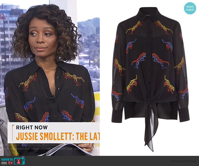 WornOnTV: Zuri’s black tiger embroidered blouse on Live from E! | Zuri ...