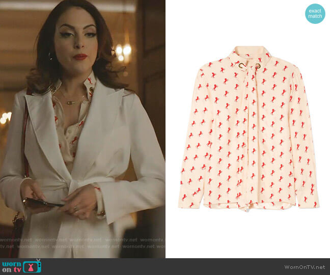 WornOnTV: Fallon’s horse print blouse and tie waist blazer on Dynasty | Elizabeth Gillies ...