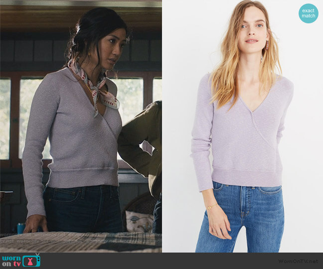 WornOnTV: April’s violet wrap sweater on Light as a Feather | Alisa ...