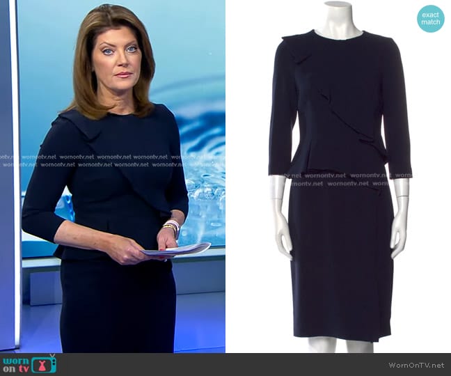 WornOnTV: Norah’s navy ruffle trim dress on CBS Evening News | Norah O ...