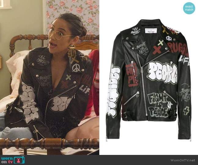 WornOnTV: Stella’s black graffiti print oversized moto jacket on ...