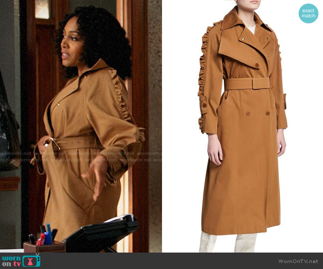 WornOnTV: Lola’s ruffled sleeve trench coat on All Rise | Simone ...