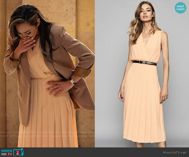 WornOnTV: Emily’s coral pleated dress and camel blazer on All Rise ...