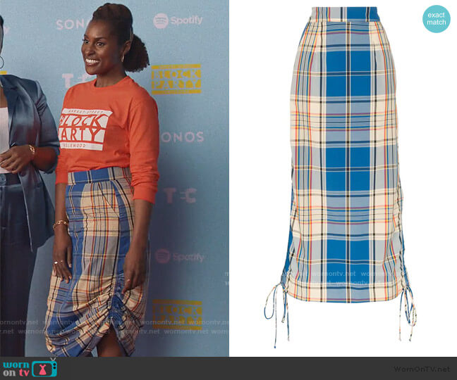 WornOnTV: Issa’s blue plaid ruched skirt on Insecure | Issa Rae ...