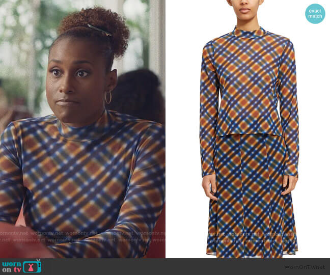 WornOnTV: Issa’s orange plaid mock neck top on Insecure | Issa Rae ...
