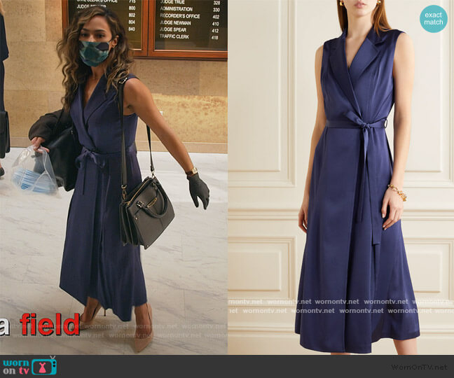 WornOnTV: Emily’s blue sleeveless wrap dress on All Rise | Jessica ...