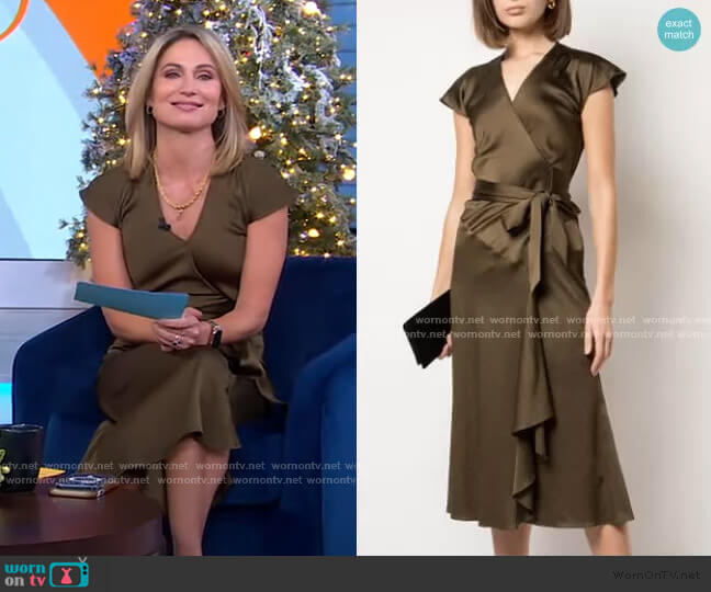 WornOnTV: Amy’s green ruffle wrap dress on Good Morning America | Amy ...