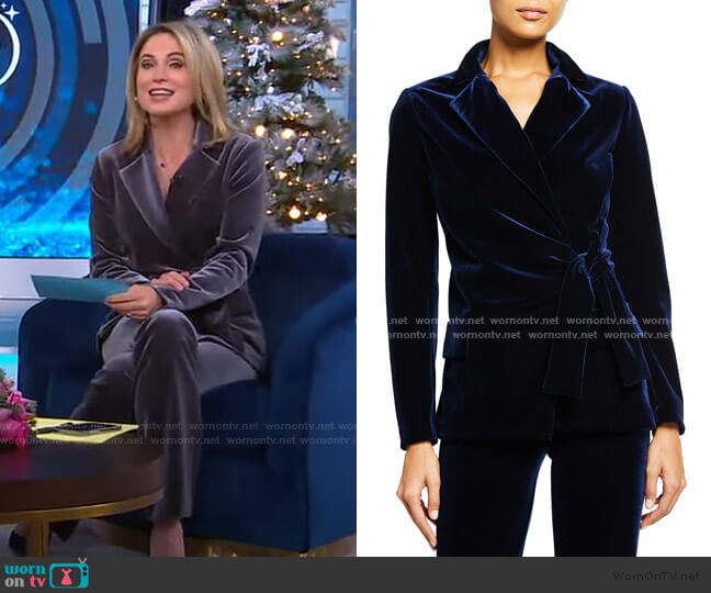 WornOnTV: Amy’s grey velvet wrap blazer and pants on Good Morning ...