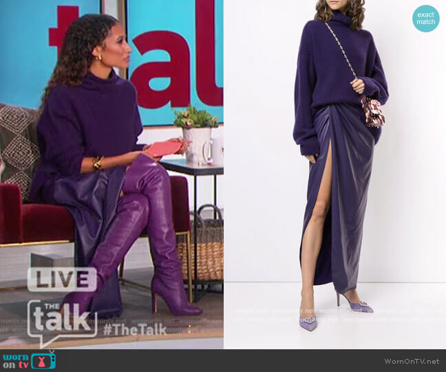WornOnTV: Elaine’s purple turtleneck sweater and leather skirt on The Talk | Elaine Welteroth ...