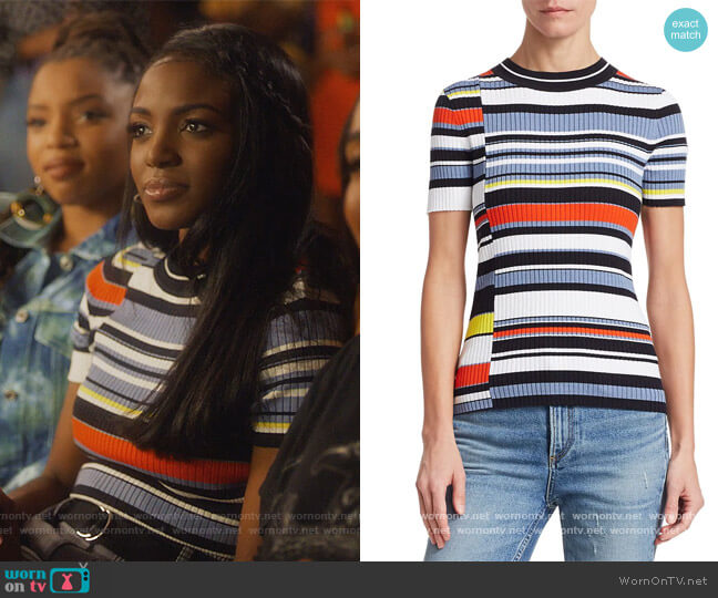WornOnTV: Rochelle’s stripe ribbed sweater on Grown-ish | Raigan Harris ...