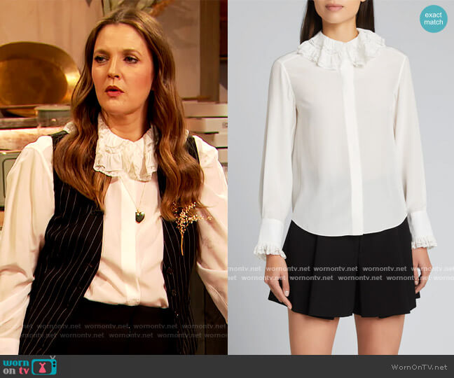 WornOnTV: Drew’s white lace collar blouse on The Drew Barrymore Show ...