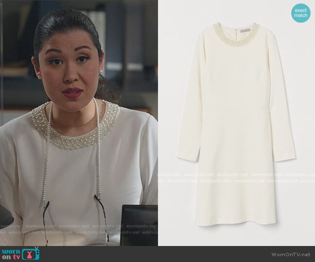 WornOnTV: Sherri’s white dress with pearl trim on All Rise | Ruthie Ann ...