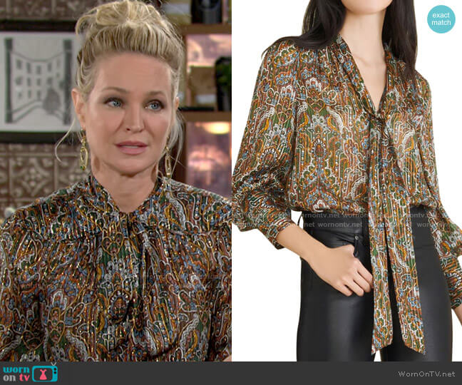 WornOnTV: Sharon’s metallic paisley print bouse on The Young and the ...