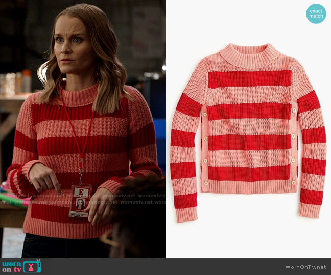 WornOnTV: Miss Jenn’s pink and red striped sweater with side buttons on ...