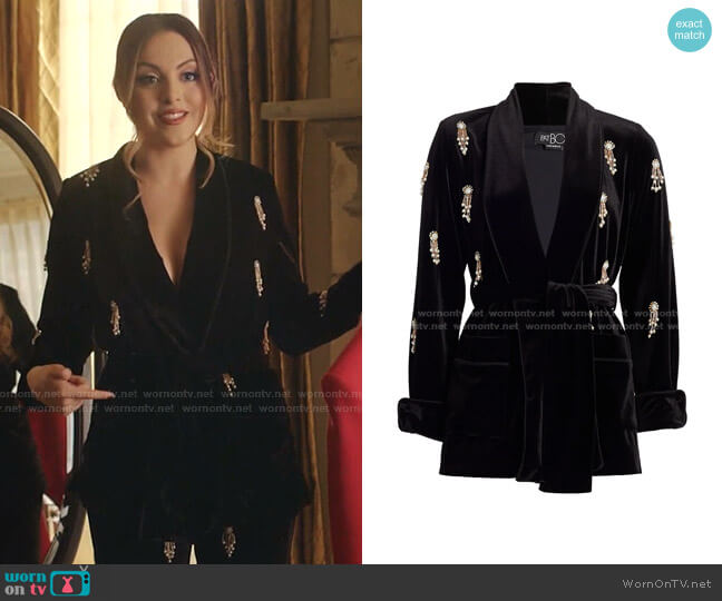 WornOnTV: Fallon’s black embellished wrap blazer and pants on Dynasty | Elizabeth Gillies ...