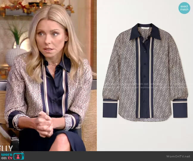 WornOnTV: Kelly’s printed blouse with center stripe on Live with Kelly ...