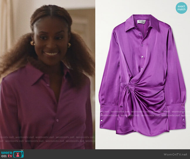 WornOnTV: Issa’s purple satin tie waist shirtdress on Insecure | Issa ...