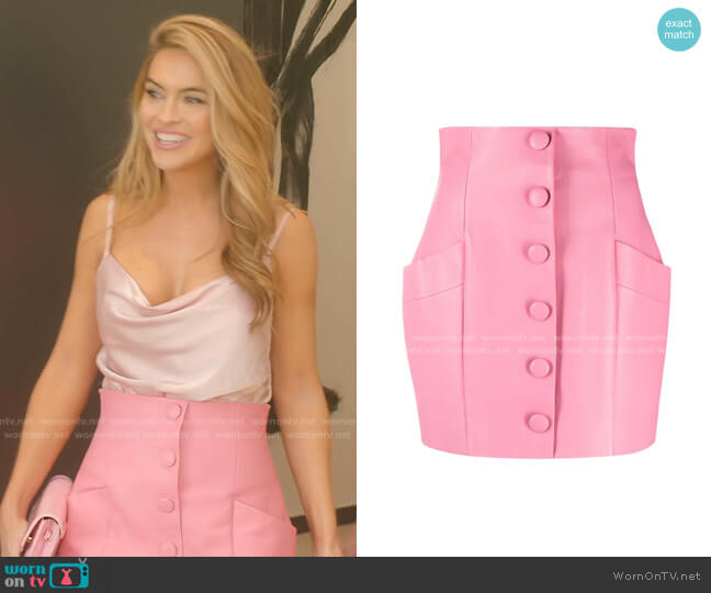 WornOnTV: Chrishell’s pink cami and leather skirt on Selling Sunset ...