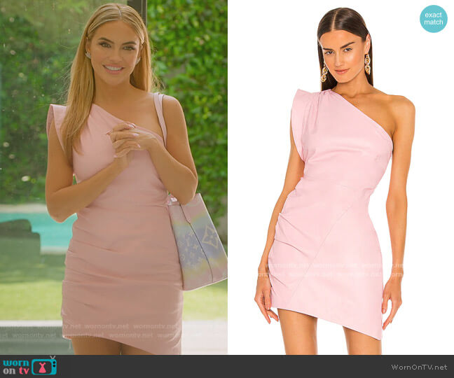 WornOnTV: Chrishell’s pink leather one shoulder dress on Selling Sunset ...