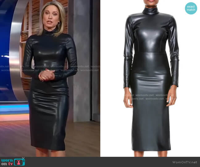 WornOnTV: Amy’s black mock neck leather dress on Good Morning America ...