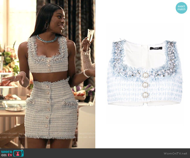 WornOnTV: Hilary’s blue tweed crop top and skirt set on Bel-Air | Coco ...