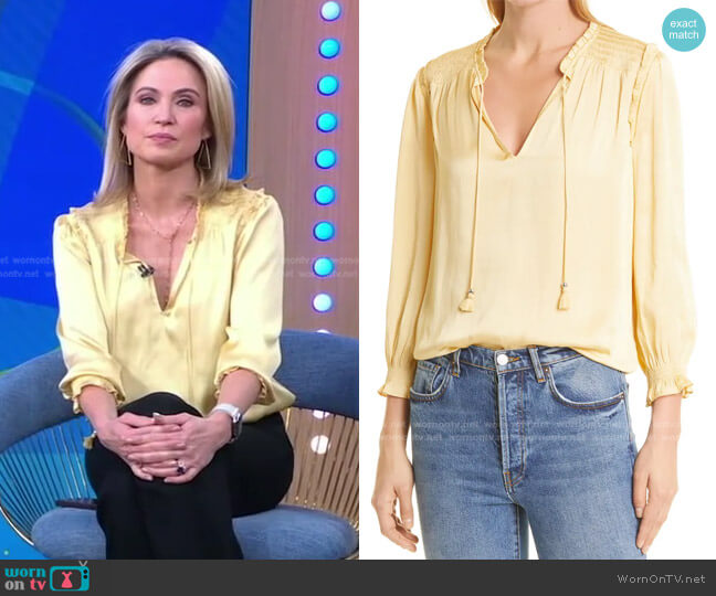 WornOnTV: Amy’s yellow tie neck top on Good Morning America | Amy ...