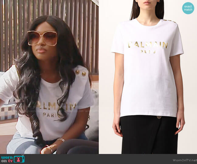 WornOnTV: Lesa’s white Balmain button shoulder tee on The Real ...