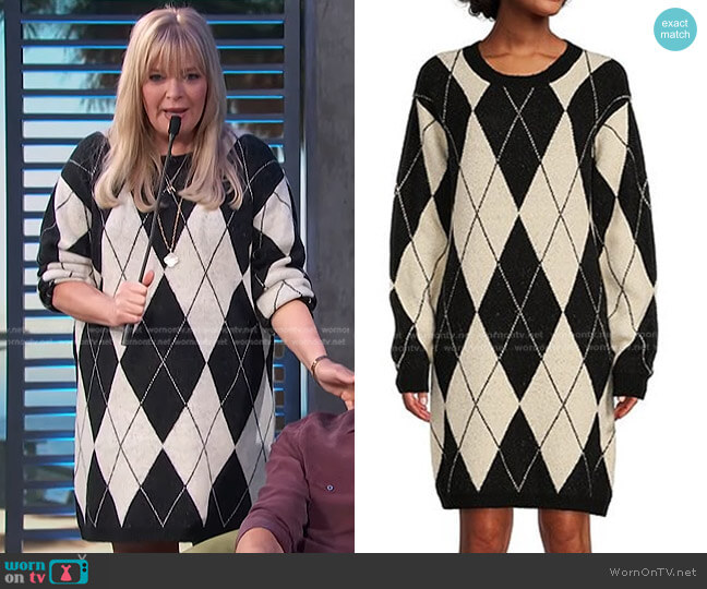 WornOnTV: Melissa Peterman’s black argyle sweater dress on Access Daily ...