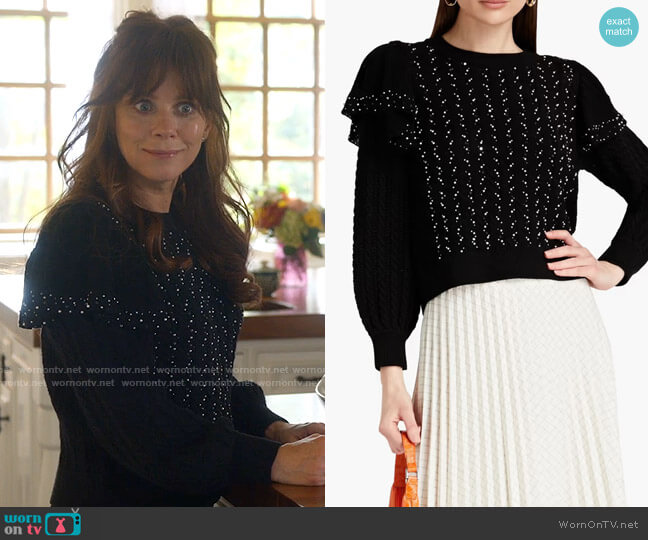 WornOnTV: Nicky’s black pearl embellished sweater on Monarch | Anna ...