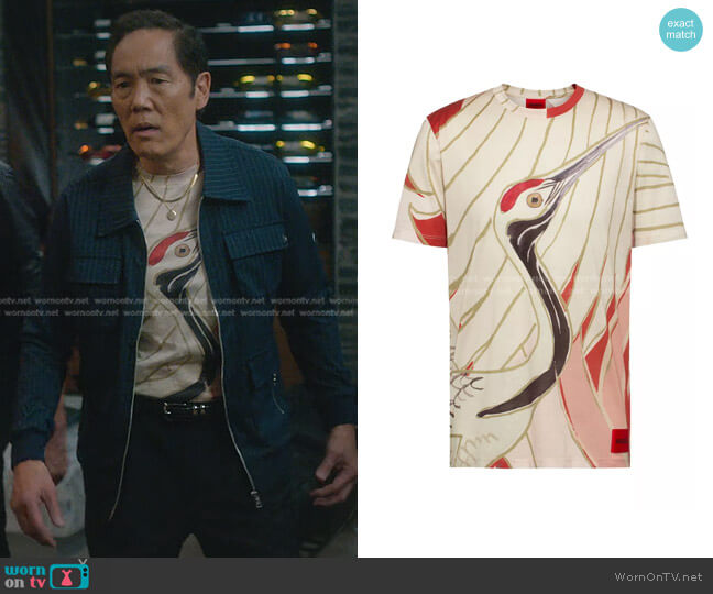 WornOnTV: Chozen’s crane print tee and navy striped jacket on Cobra Kai ...