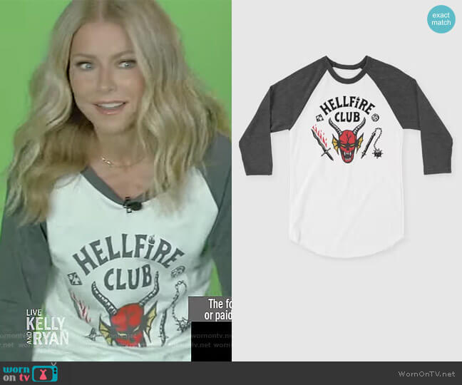 WornOnTV: Kelly’s Hellfire Club raglan tee on Live with Kelly and Ryan ...