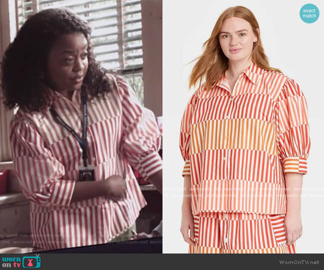 WornOnTV: Janine’s red stripe shirt on Abbott Elementary | Quinta ...