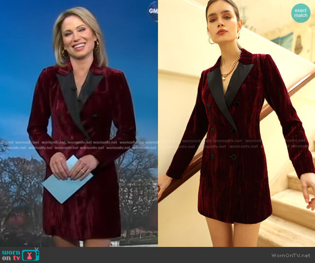 WornOnTV: Amy’s red velvet blazer dress and earrings on Good Morning ...