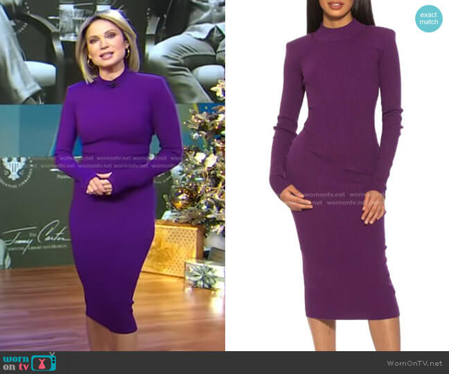 WornOnTV: Amy’s purple ribbed knit dress on Good Morning America | Amy ...