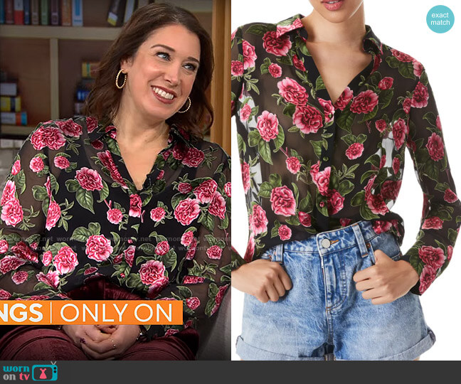 WornOnTV: Sarah Gelman’s pink floral blouse and red velvet pants on CBS ...