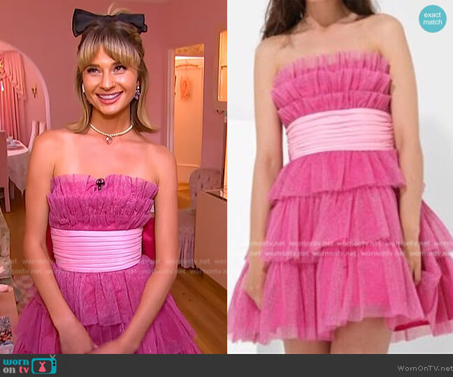 WornOnTV: Hannah Dahl’s pink strapless tulle dress on Access Daily ...