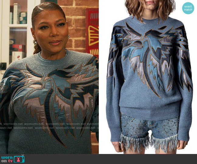 WornOnTV: Robyn’s blue eagle embroidered sweater on The Equalizer ...